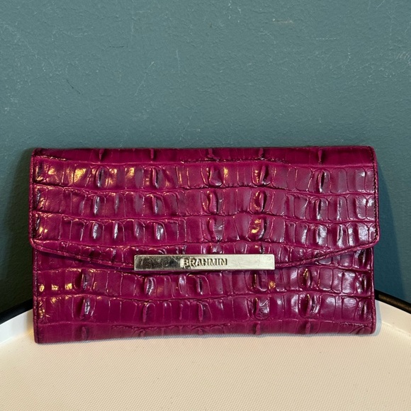 Brahmin | Bags | Brahmin Melbourne Leather Checkbook Wallet Purple Dark ...